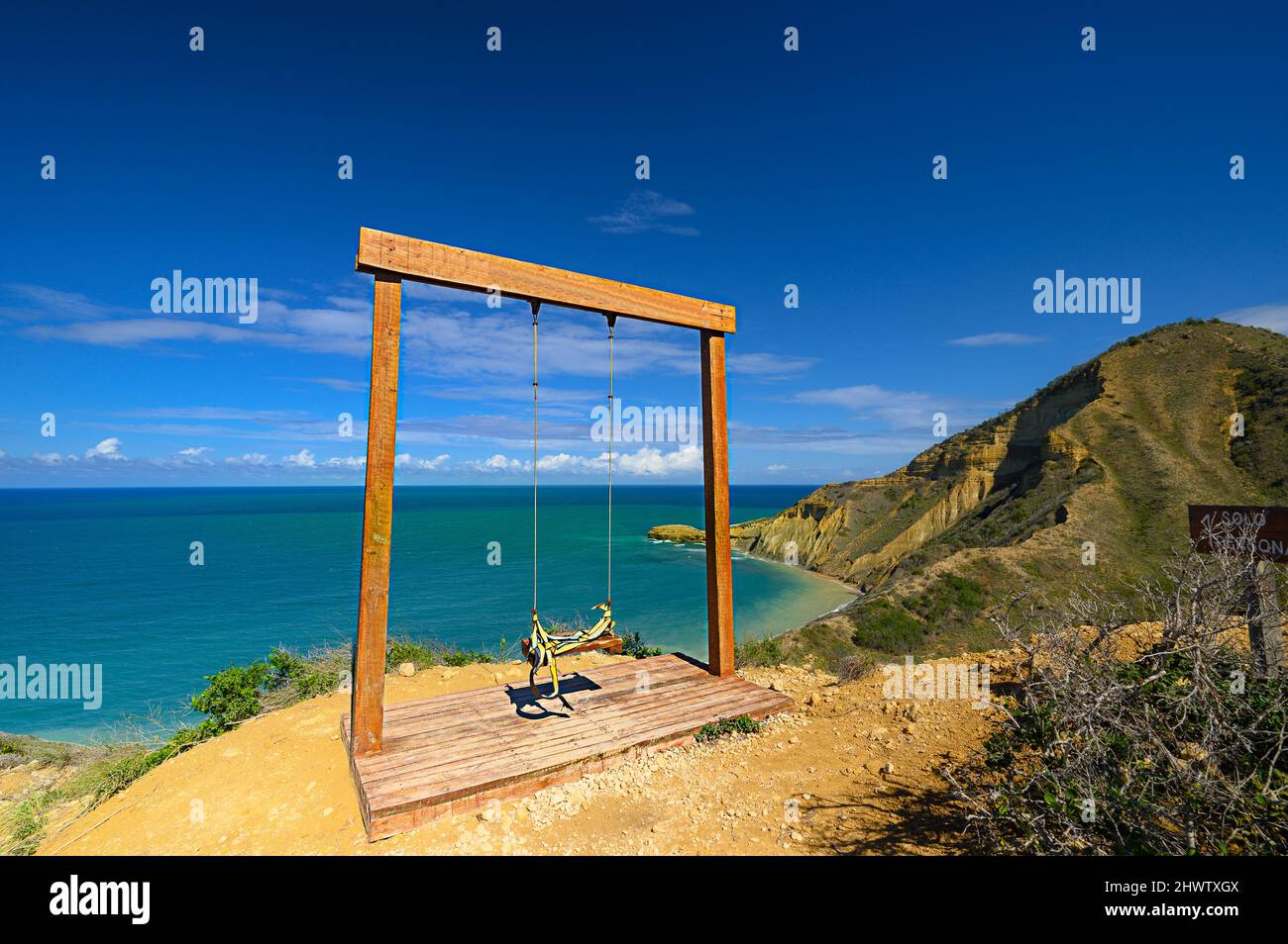 Ocean swing, perfect lagoon. Copy space. Ocean swing with blue sky ...