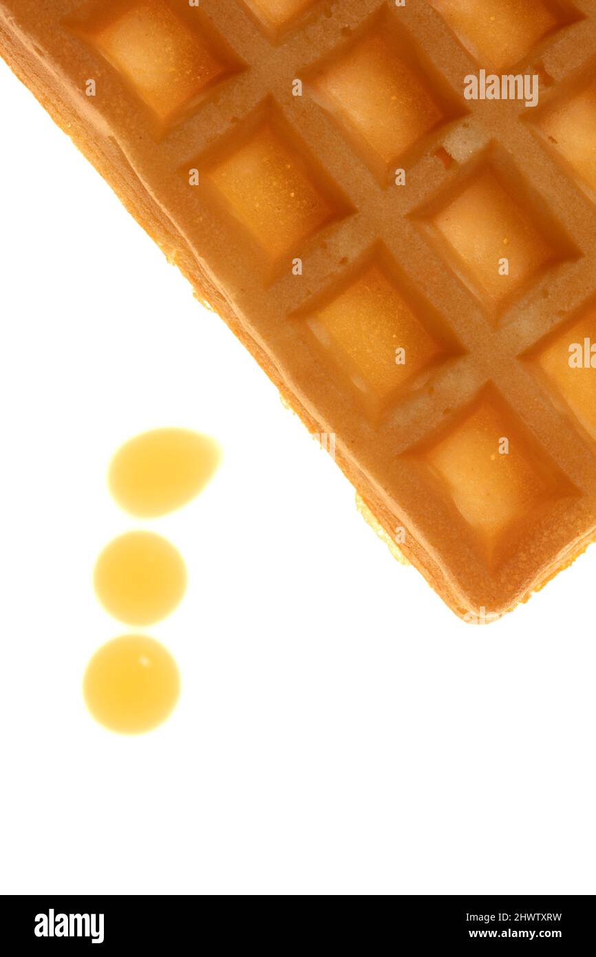 Waffle and maple syrup, close up food representation Stock Photo - Alamy