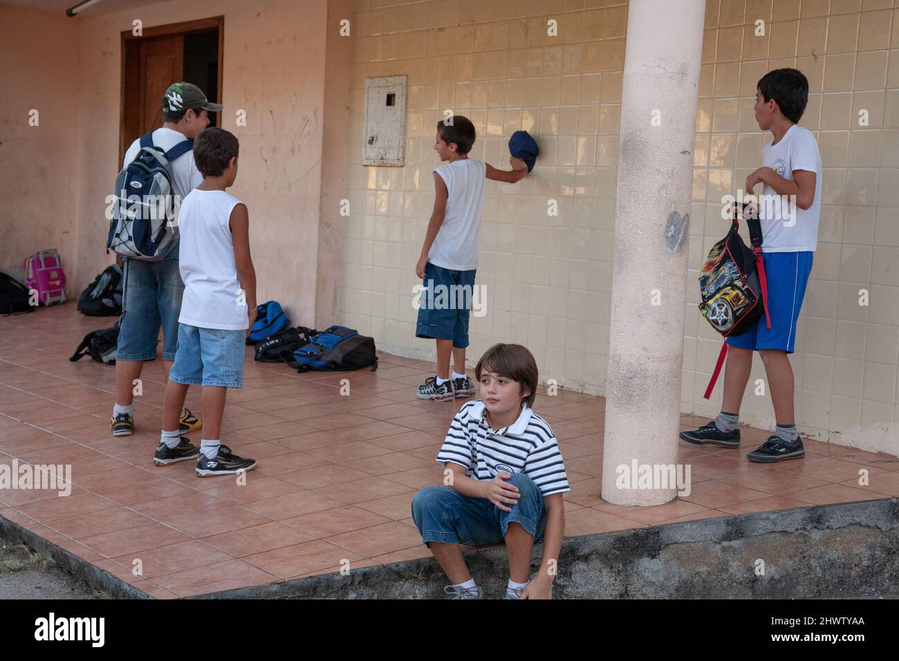 Middle-school children hanging out after school in Ribeirao da Ilha ...