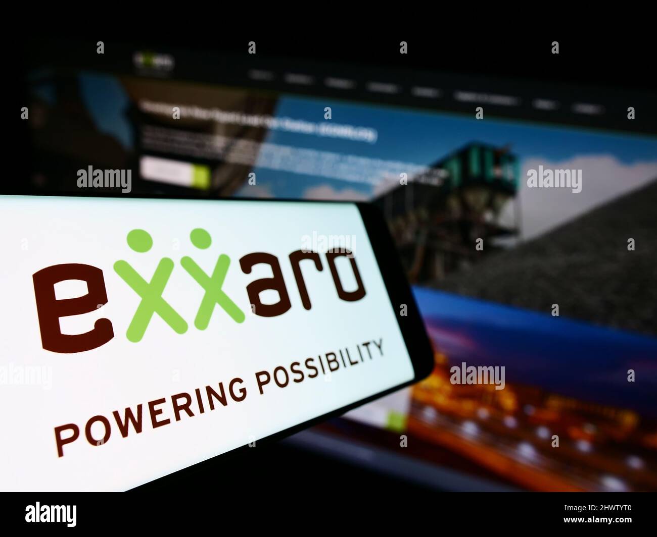 Mobile phone with logo of South African company Exxaro Resources ...