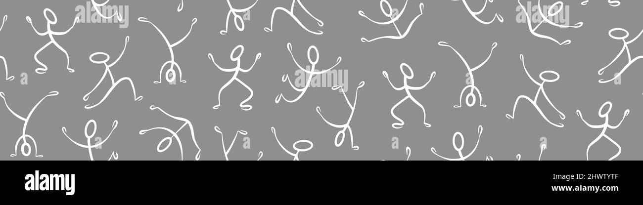 Stick figures seamless pattern. Horizontal border with doodle people on ...