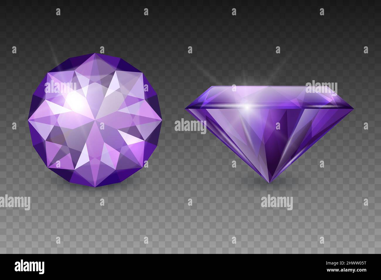 Vector 3d Realistic Purple Transparent Gemstone, Diamond, Crystal ...