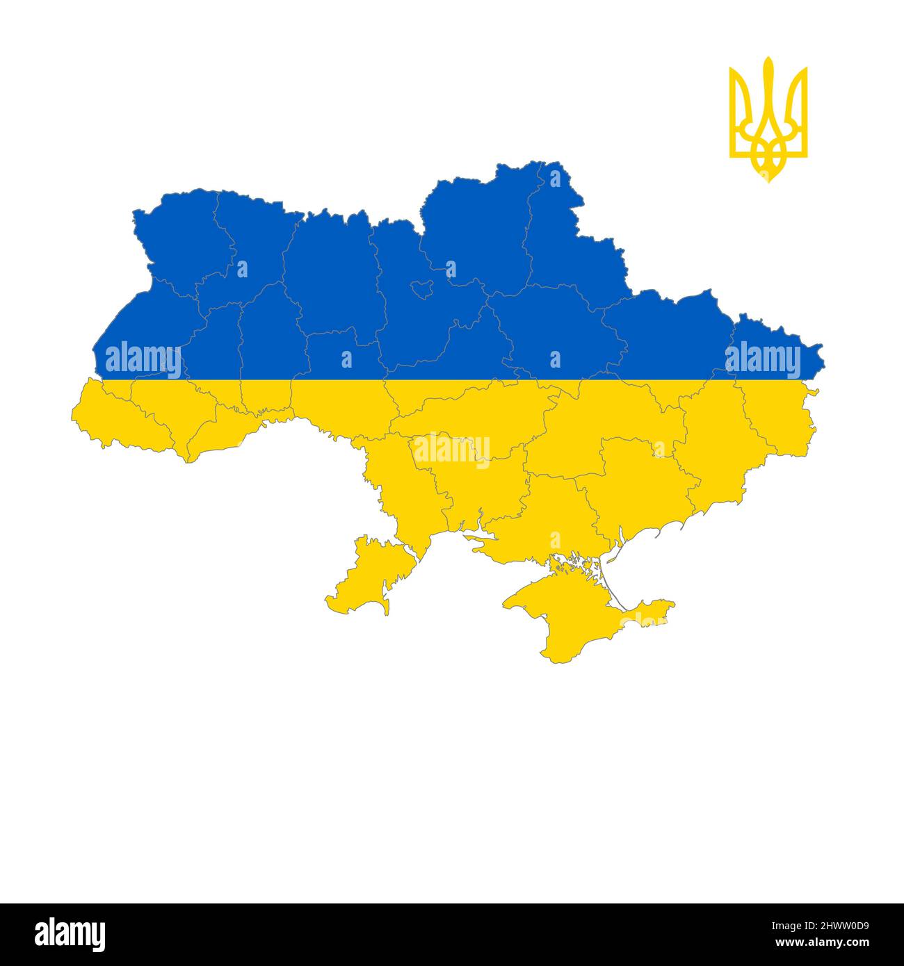 Map of Ukraine with national flag inside on white background ...