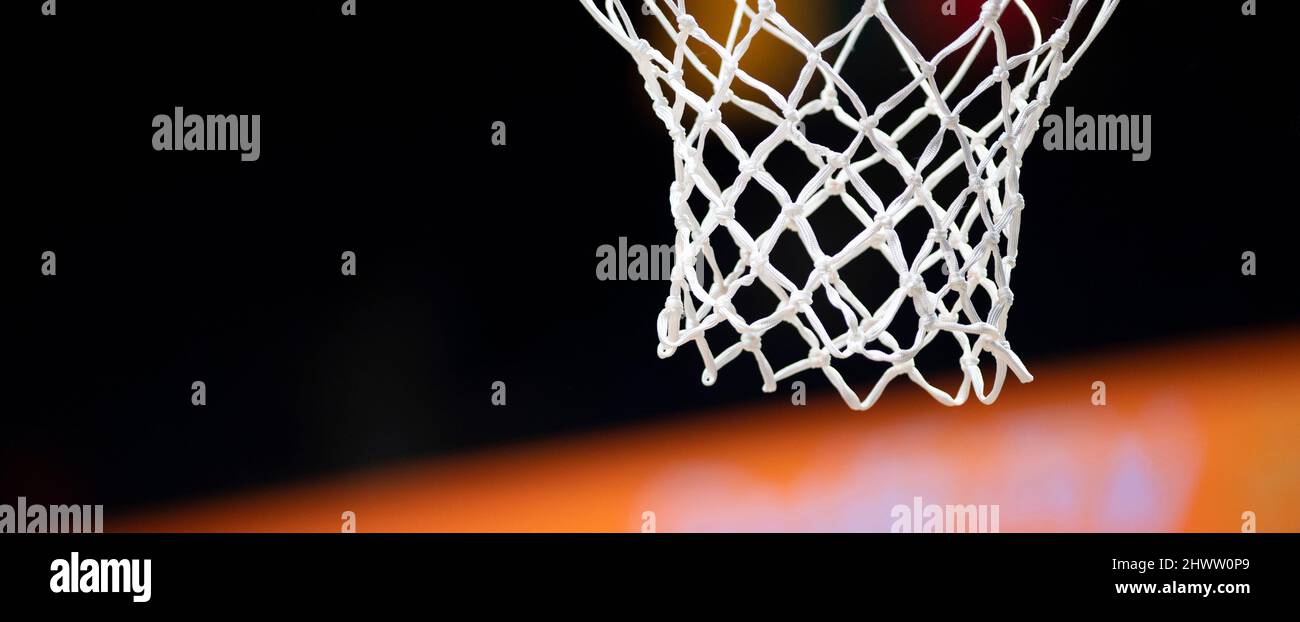 Basketball hoops against dark background. Banner art concept ...