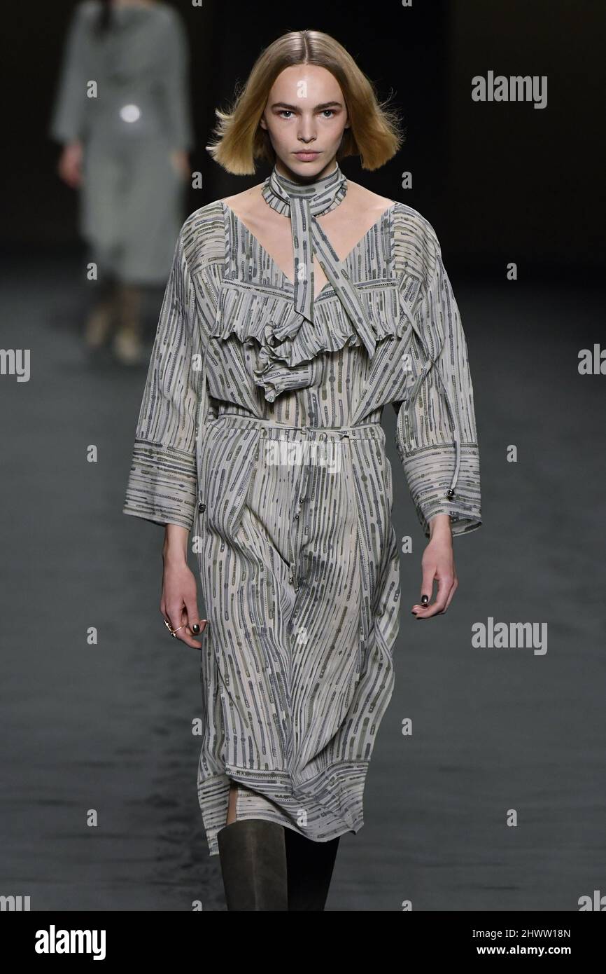 Model Puck Schrover walks on the runway at the Hermes fashion show during Fall Winter 2022 ...