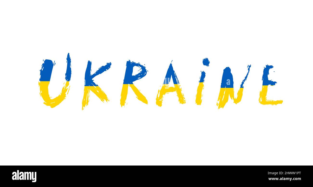 Text UKRAINE with the colors of national flag. Letters with brush ...
