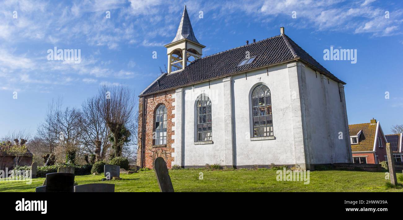 Panorama of the historic church of Jukwerd in Groningen, Netherlands ...