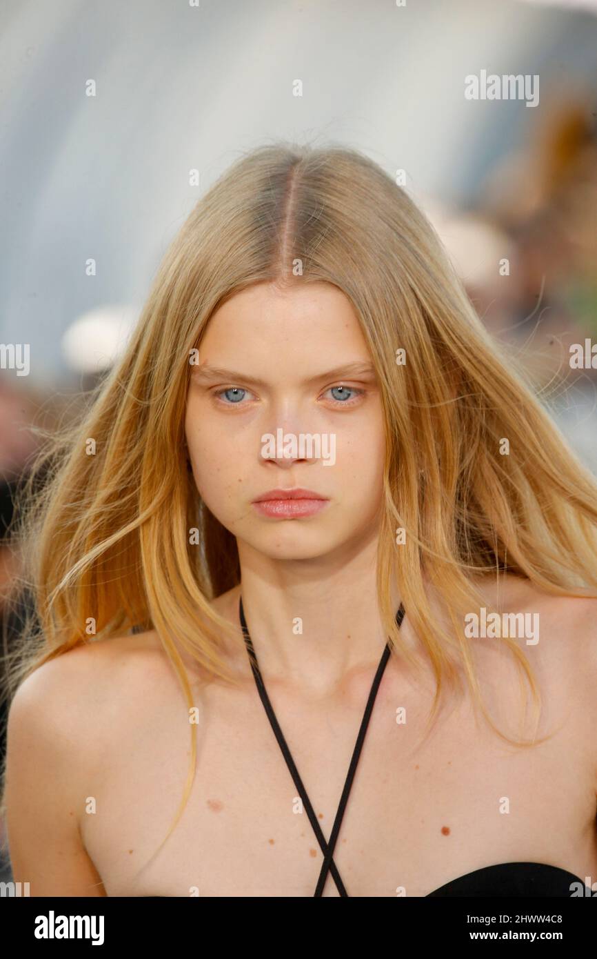Paris, France. 07th Mar, 2022. Model Evie Harris walks on the runway at ...