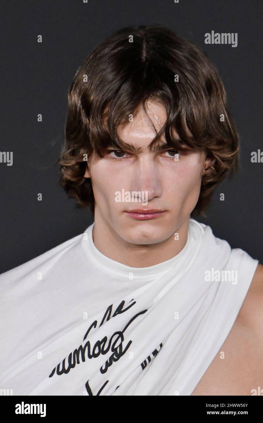 A model walks on the runway at the Ludovic de Saint Sernan fashion show ...