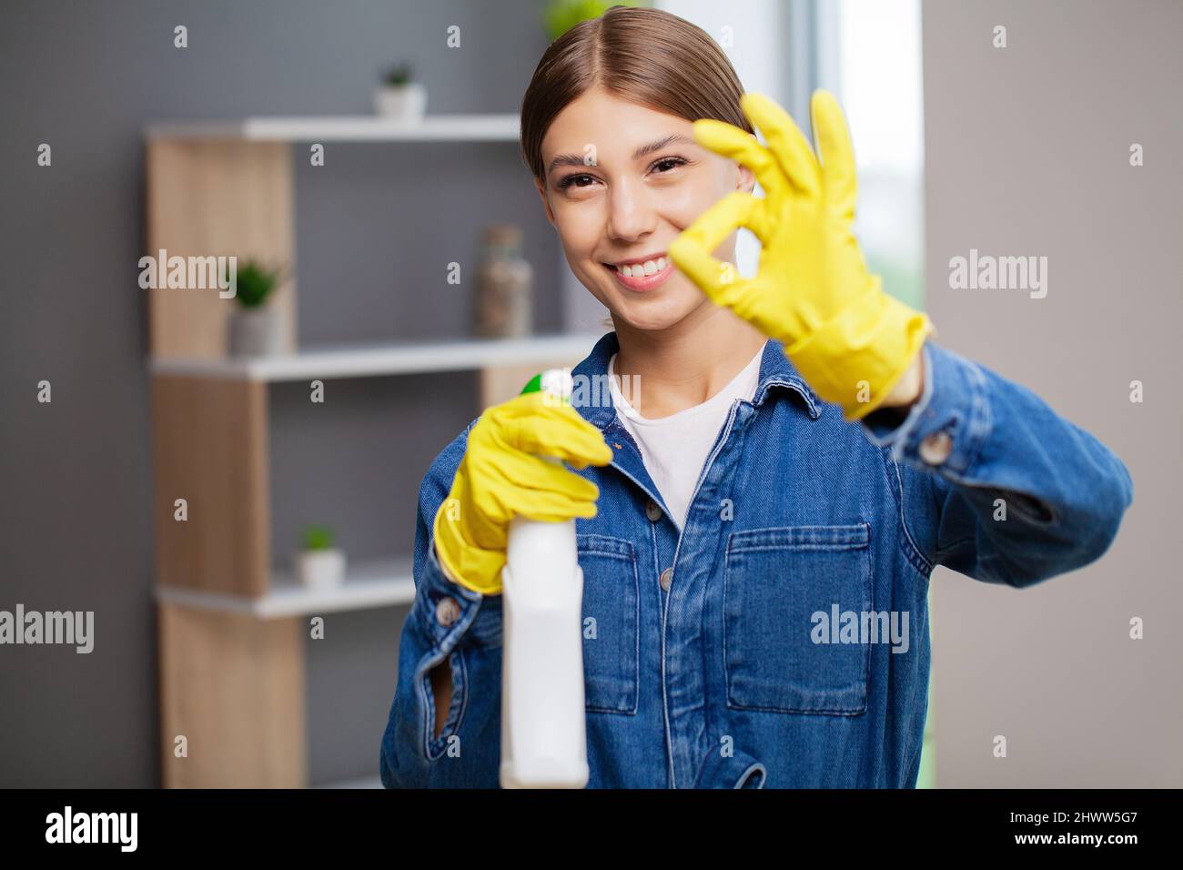 Woman professional cleaner cleans the office of a modern company Stock ...