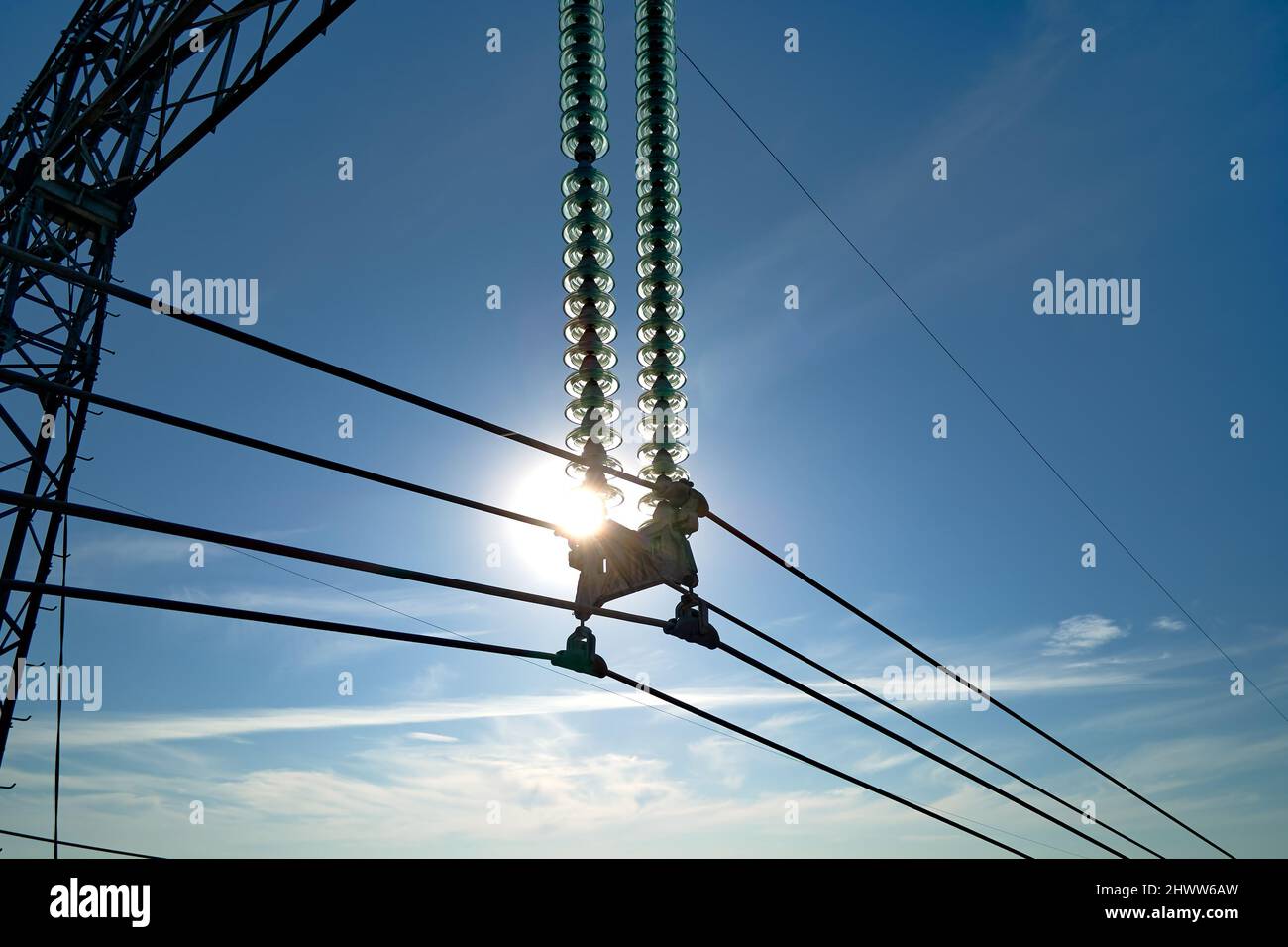 Electric power lines divided by safe guard insulating frame transfening ...
