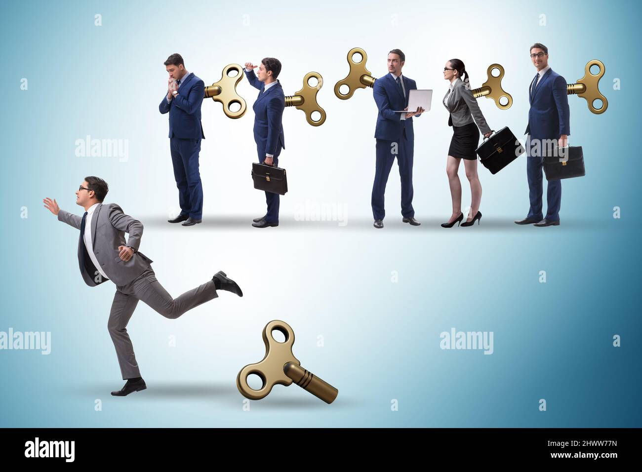 Concept of businessman escaping from the office routine Stock Photo - Alamy