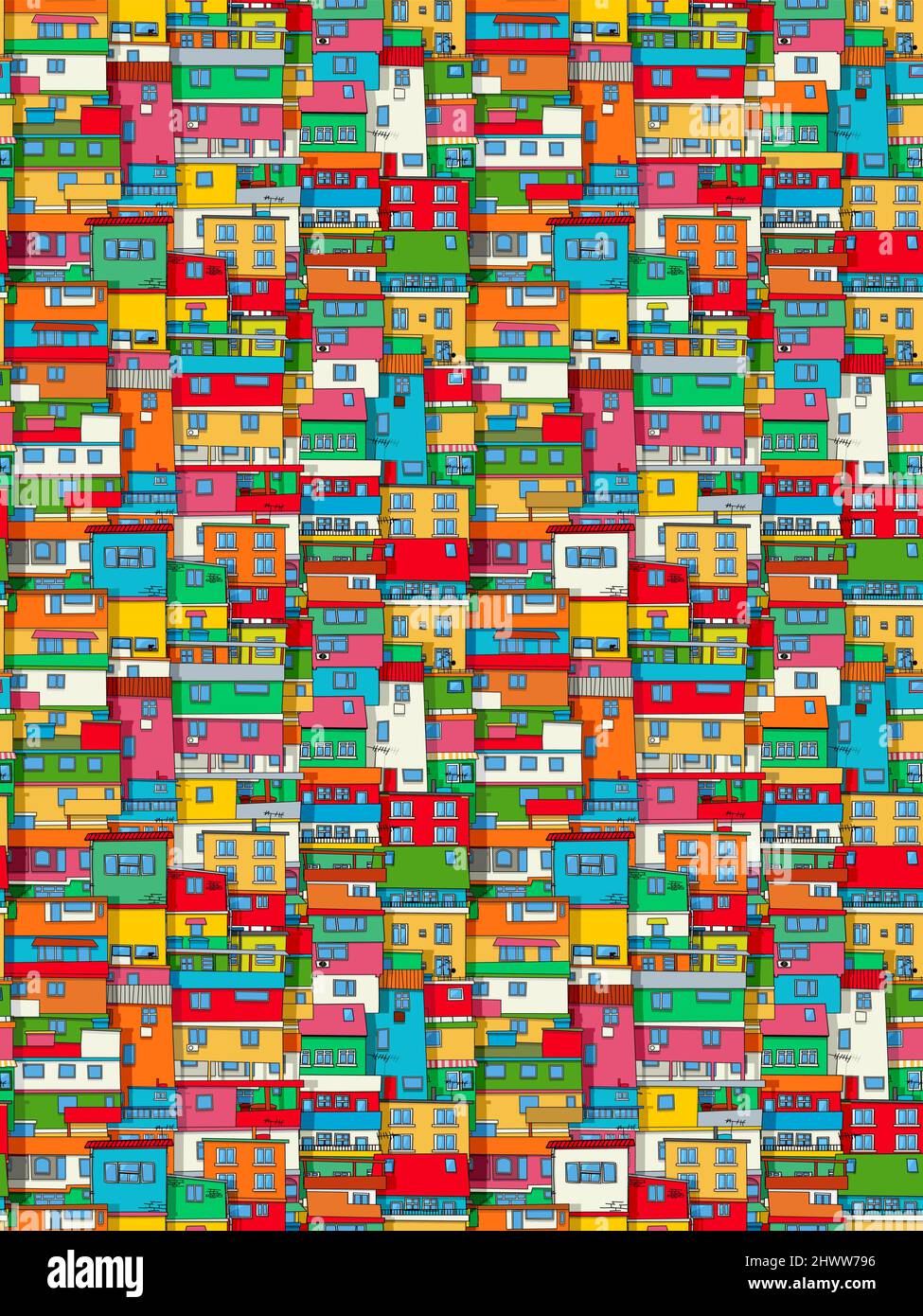 Colorful seamless pattern of slum city. Brazilian favela. Vector ...