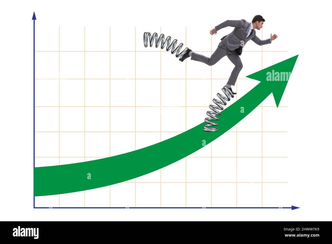 Businessman jumping high on the springs Stock Photo - Alamy