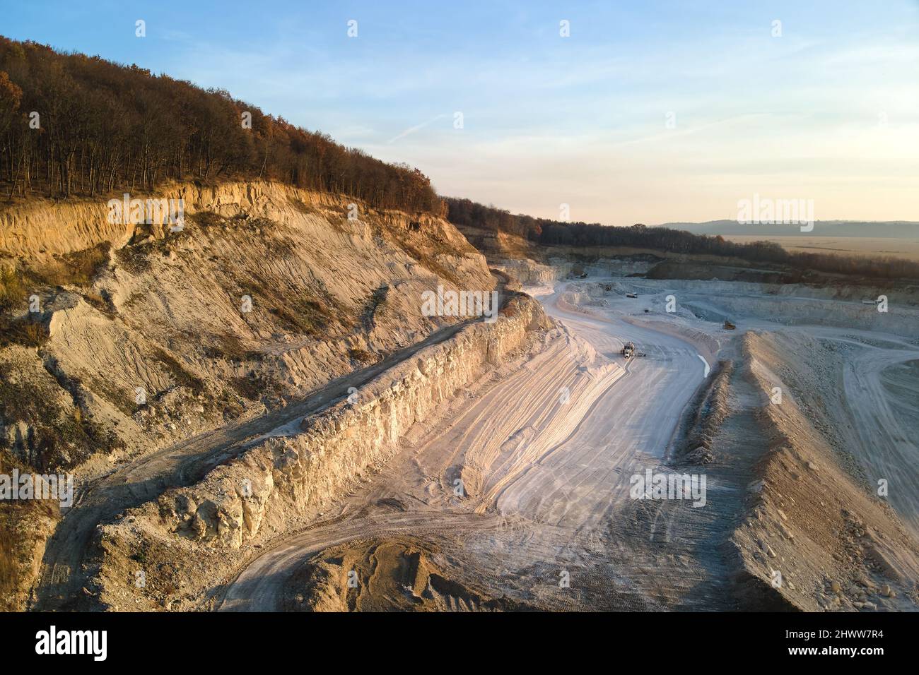 Aerial view of open pit mine of sandstone materials for construction ...