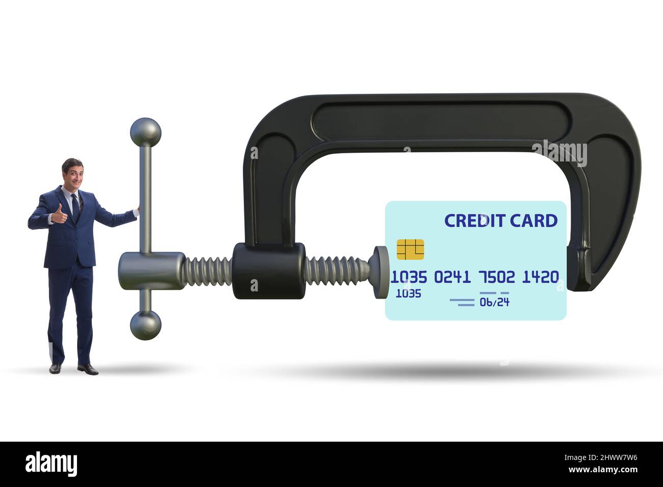 Concept of credit card debt with the clamp and businessman Stock Photo ...