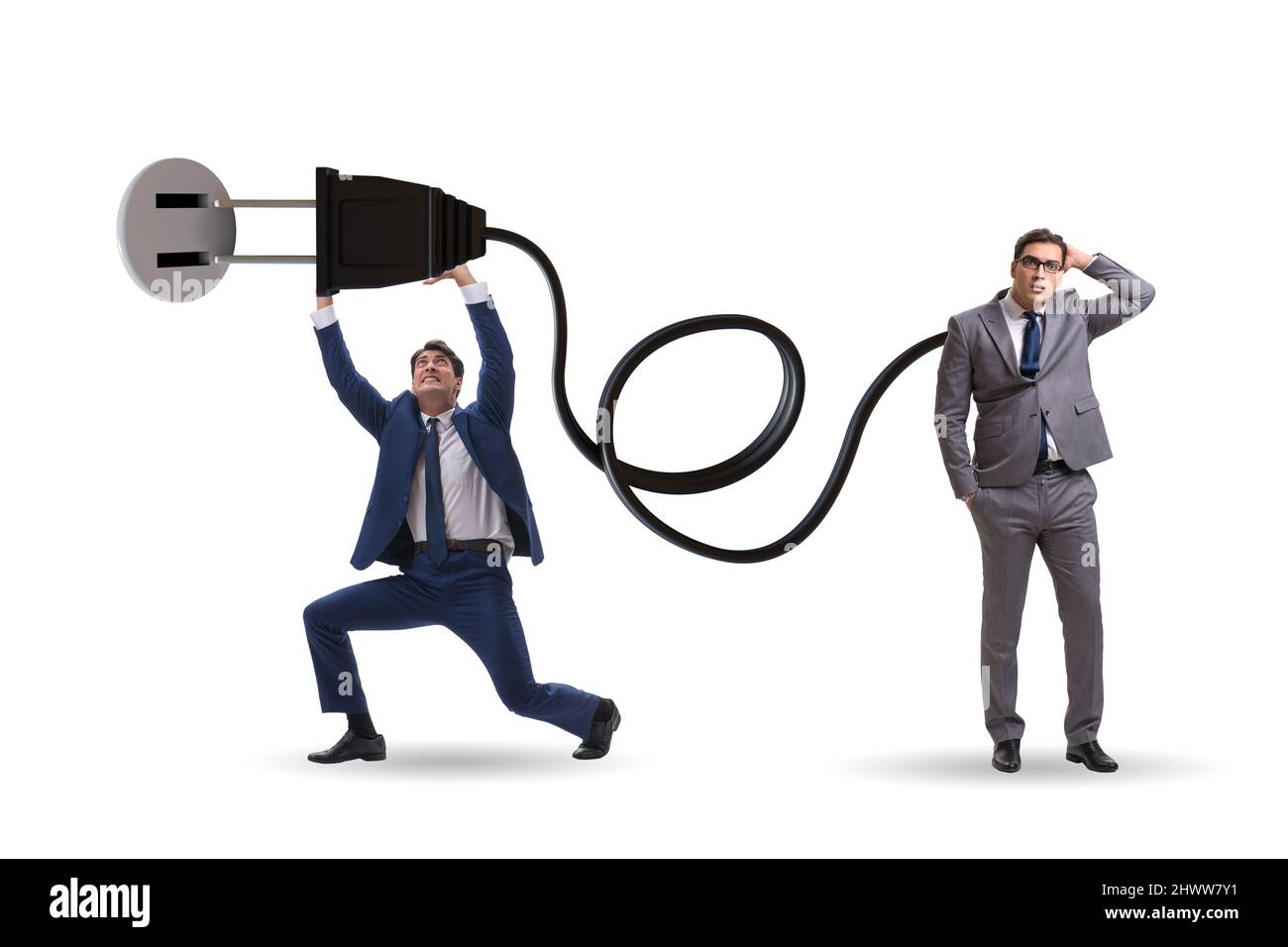 Businessman being powered by the electric power Stock Photo - Alamy