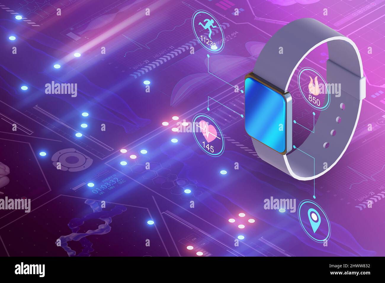 Concept with the smartwatch - 3d rendering isometric Stock Photo - Alamy