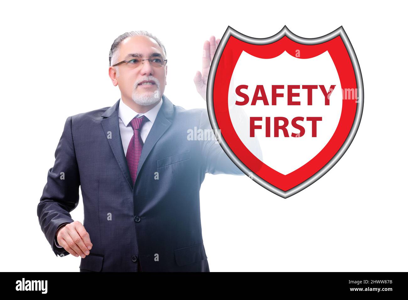 Safety first concept with the businessman Stock Photo - Alamy
