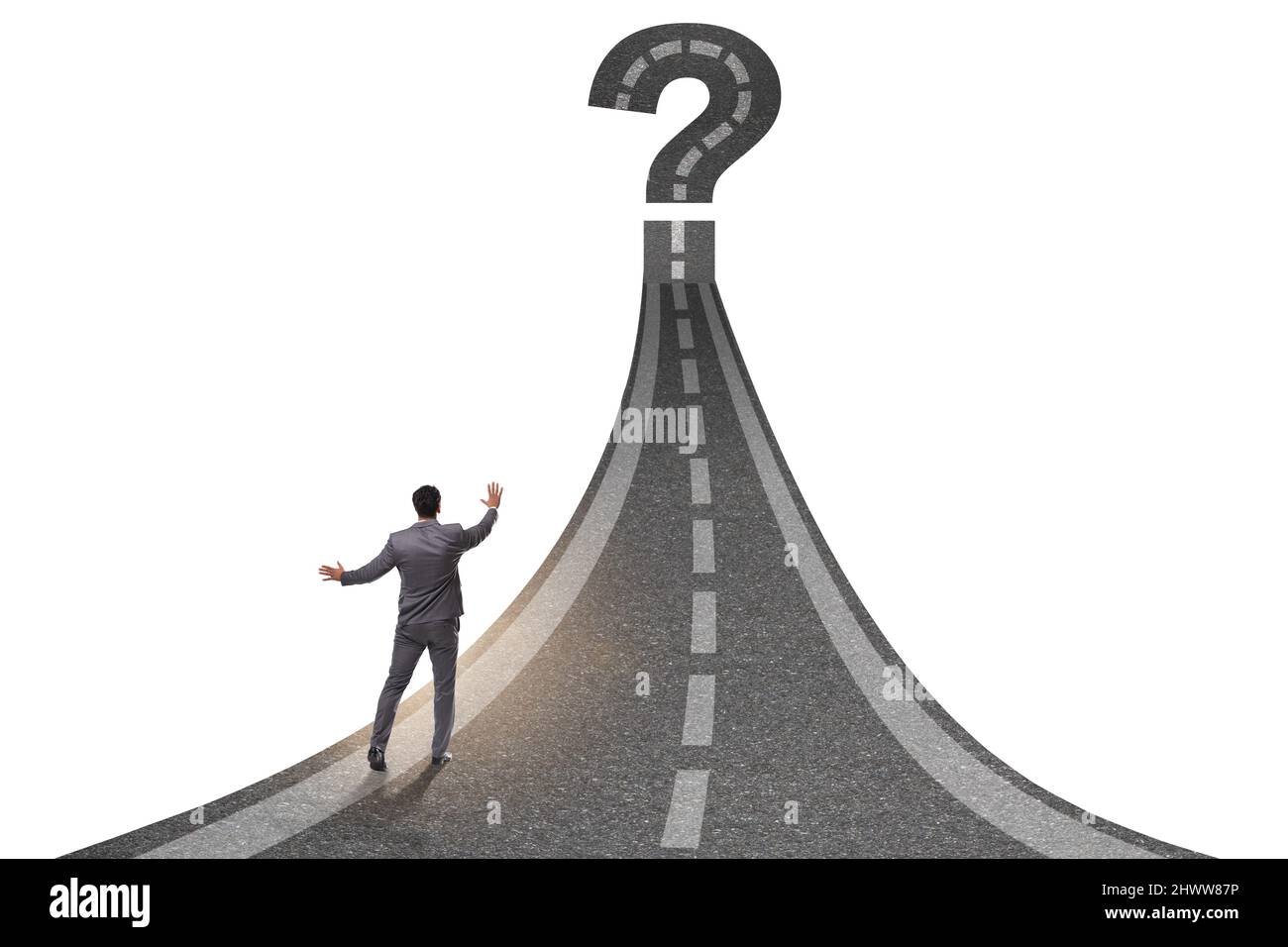 Concept of uncertainty with the question and businessman Stock Photo ...