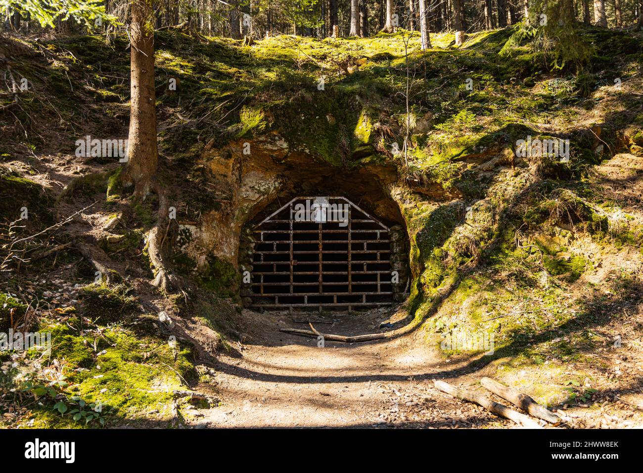 Owl Mountains, Poland - April 2021: Closed gate to Gontowa complex next ...
