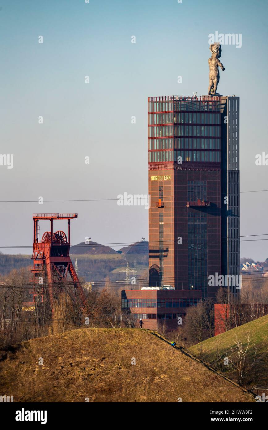 The Nordsternpark, former Nordstern colliery site, winding tower ...