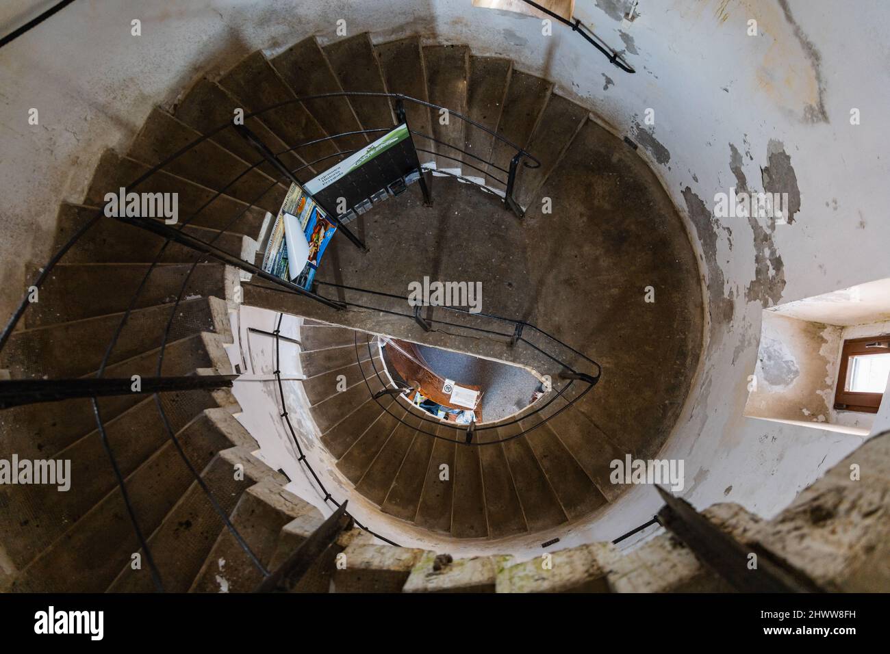 Owl Mountains, Poland - April 2021: Spiral staircase inside a viewing ...