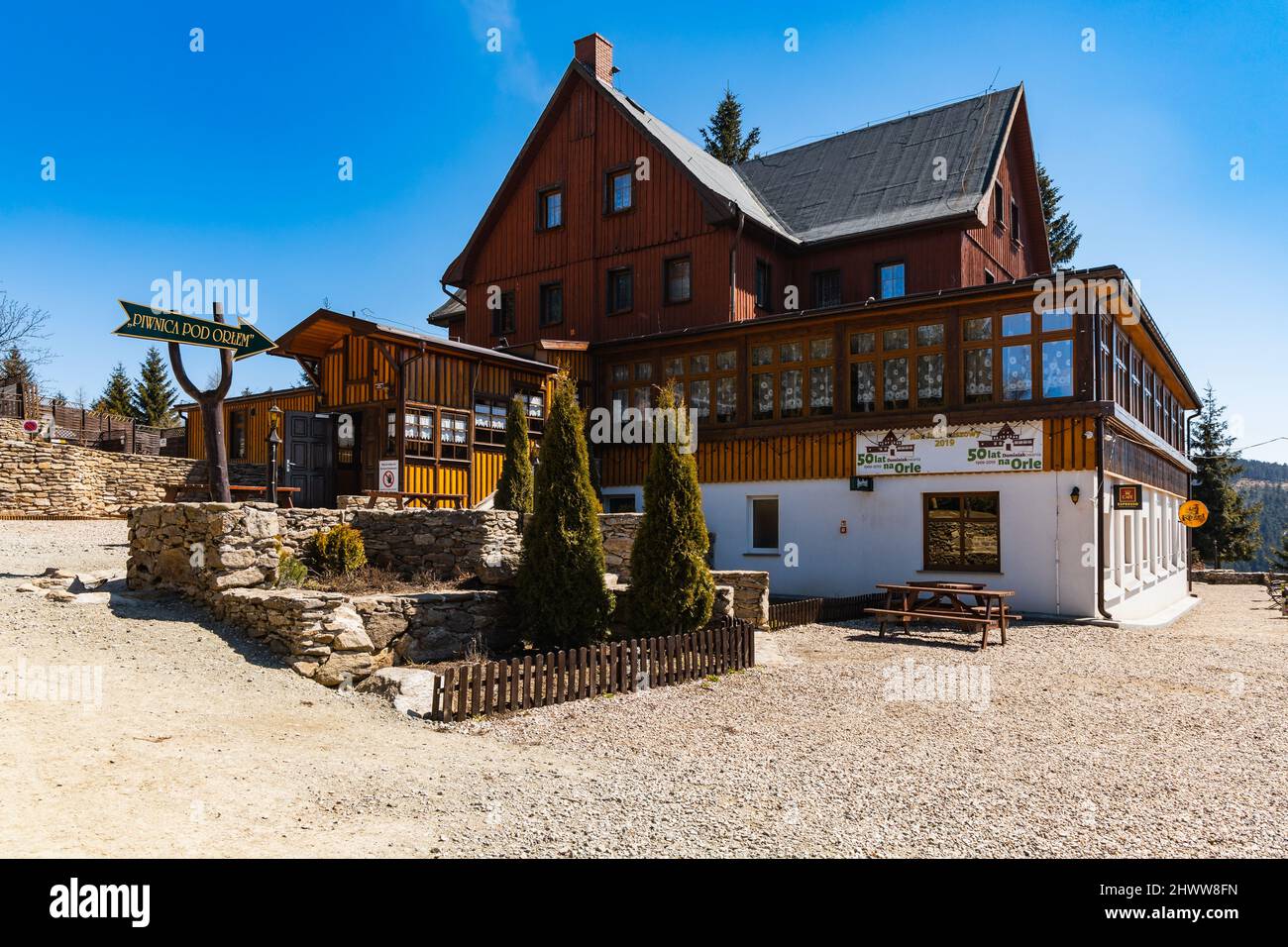 Owl Mountains, Poland - April 2021: Building of Orzel Mountain Shelter ...