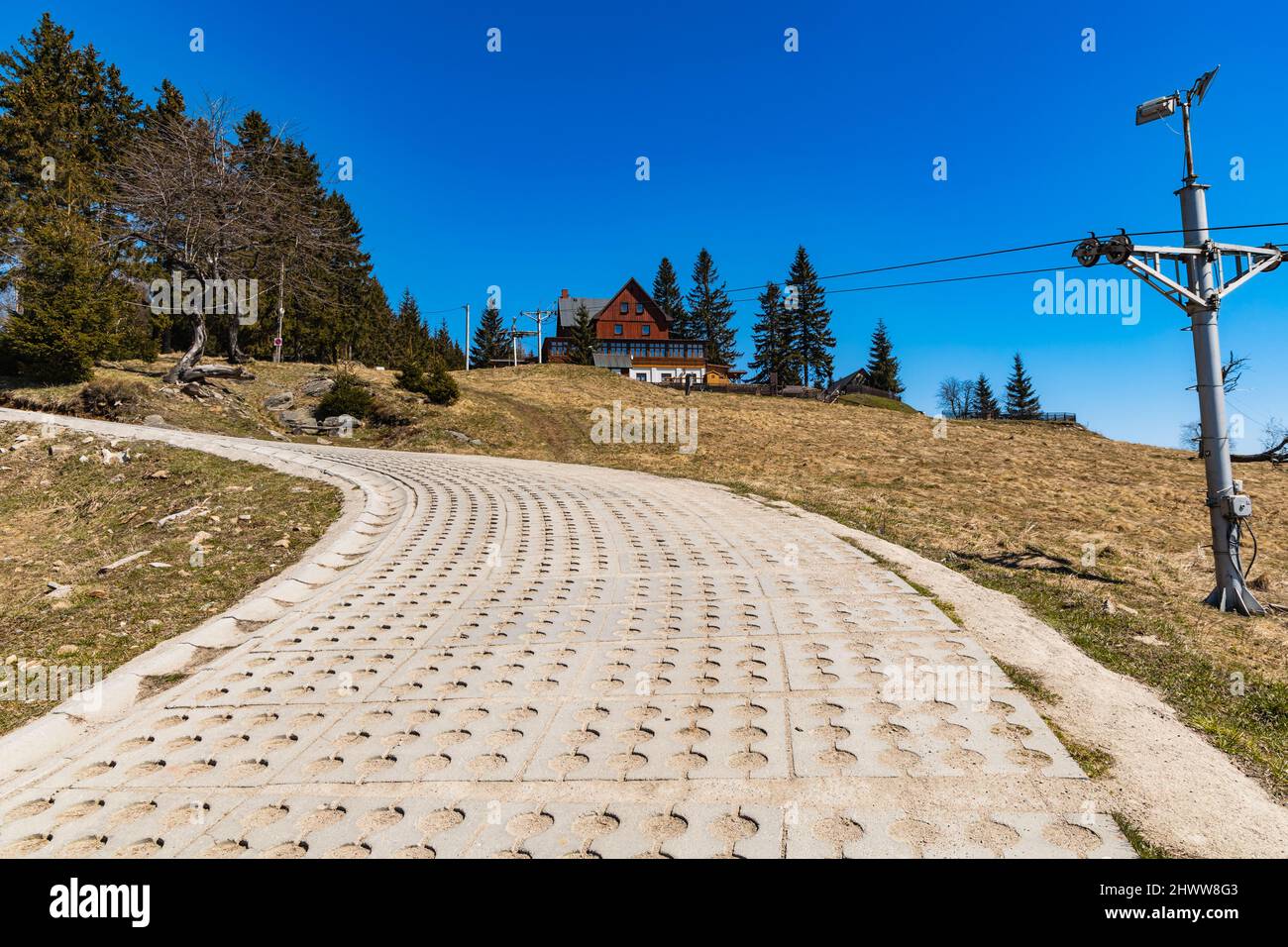 Owl Mountains, Poland - April 2021: Long mountain trail to Orzel ...