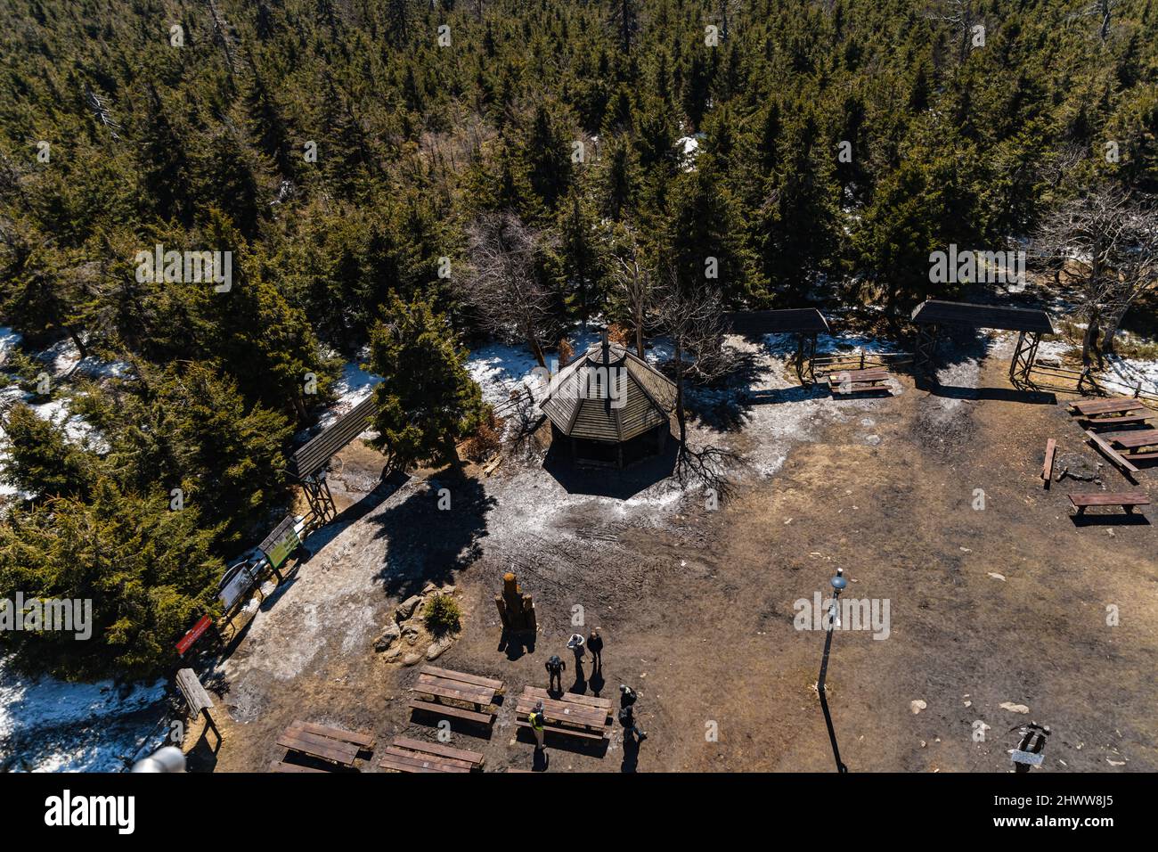 Owl Mountains, Poland - April 2021: Small square with signs buildings ...