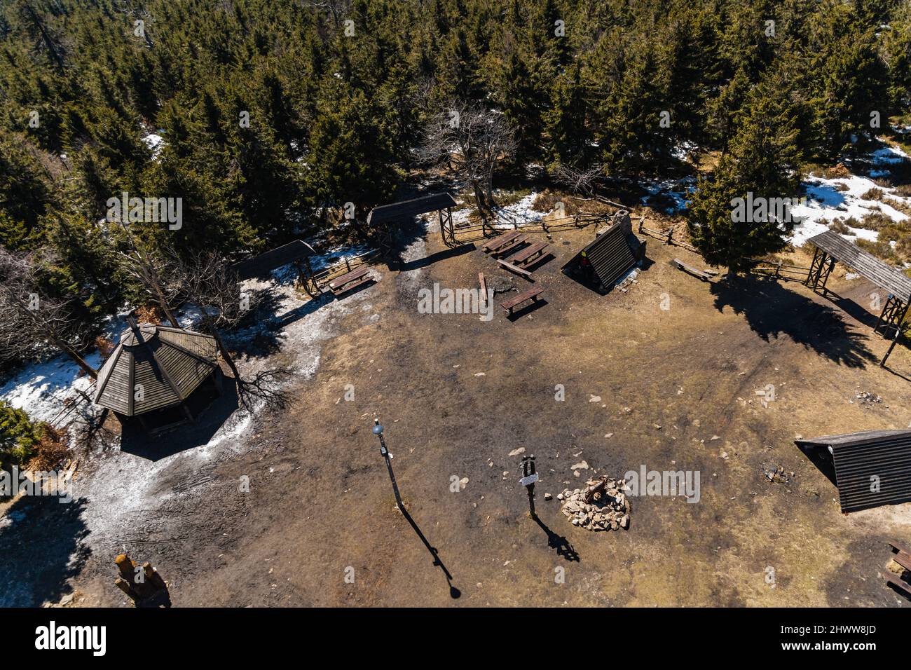 Owl Mountains, Poland - April 2021: Small square with signs buildings ...