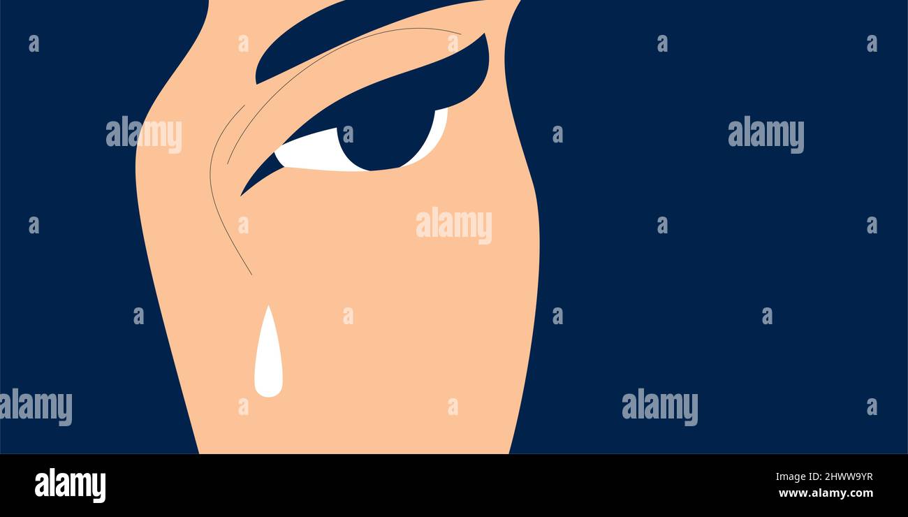 Close up portrait of crying young woman. Eye with tear drop. Fragile ...