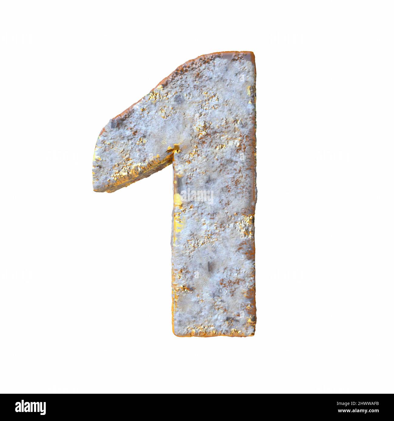 Stone with golden metal particles Number 1 ONE 3D rendering ...