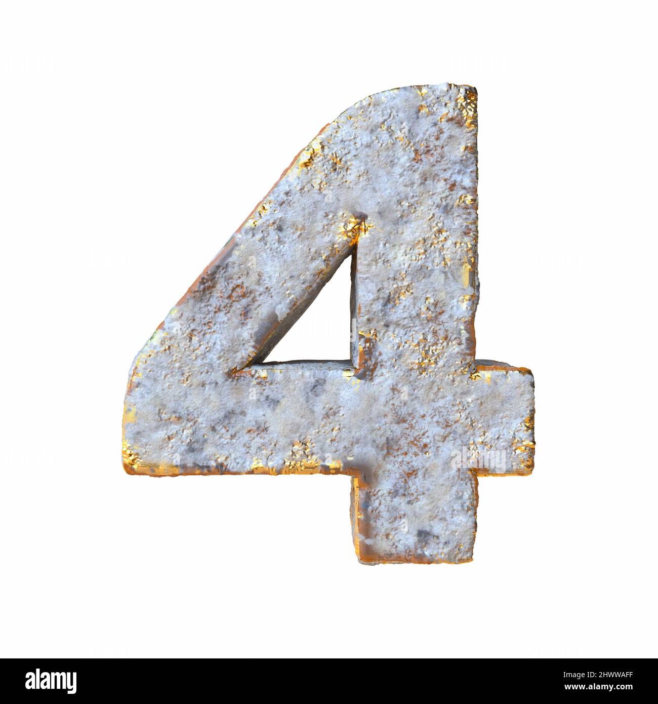 Stone with golden metal particles Number 4 FOUR 3D rendering ...