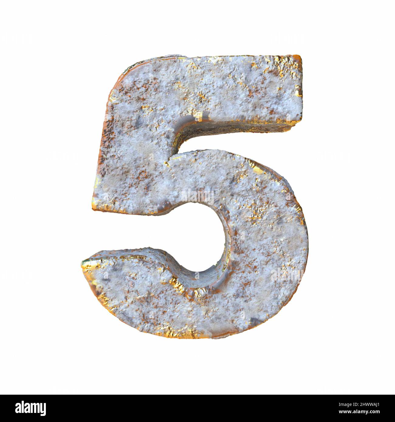 Stone with golden metal particles Number 5 FIVE 3D rendering ...