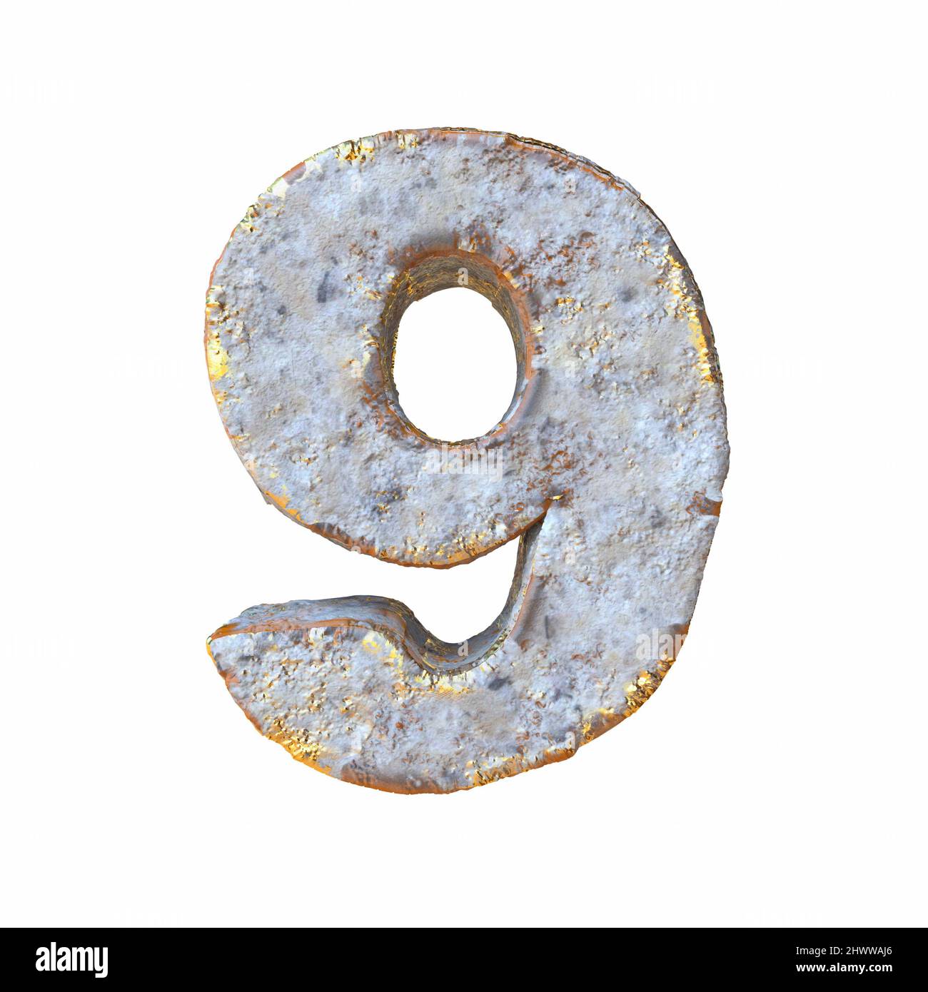 Stone with golden metal particles Number 9 NINE 3D rendering ...