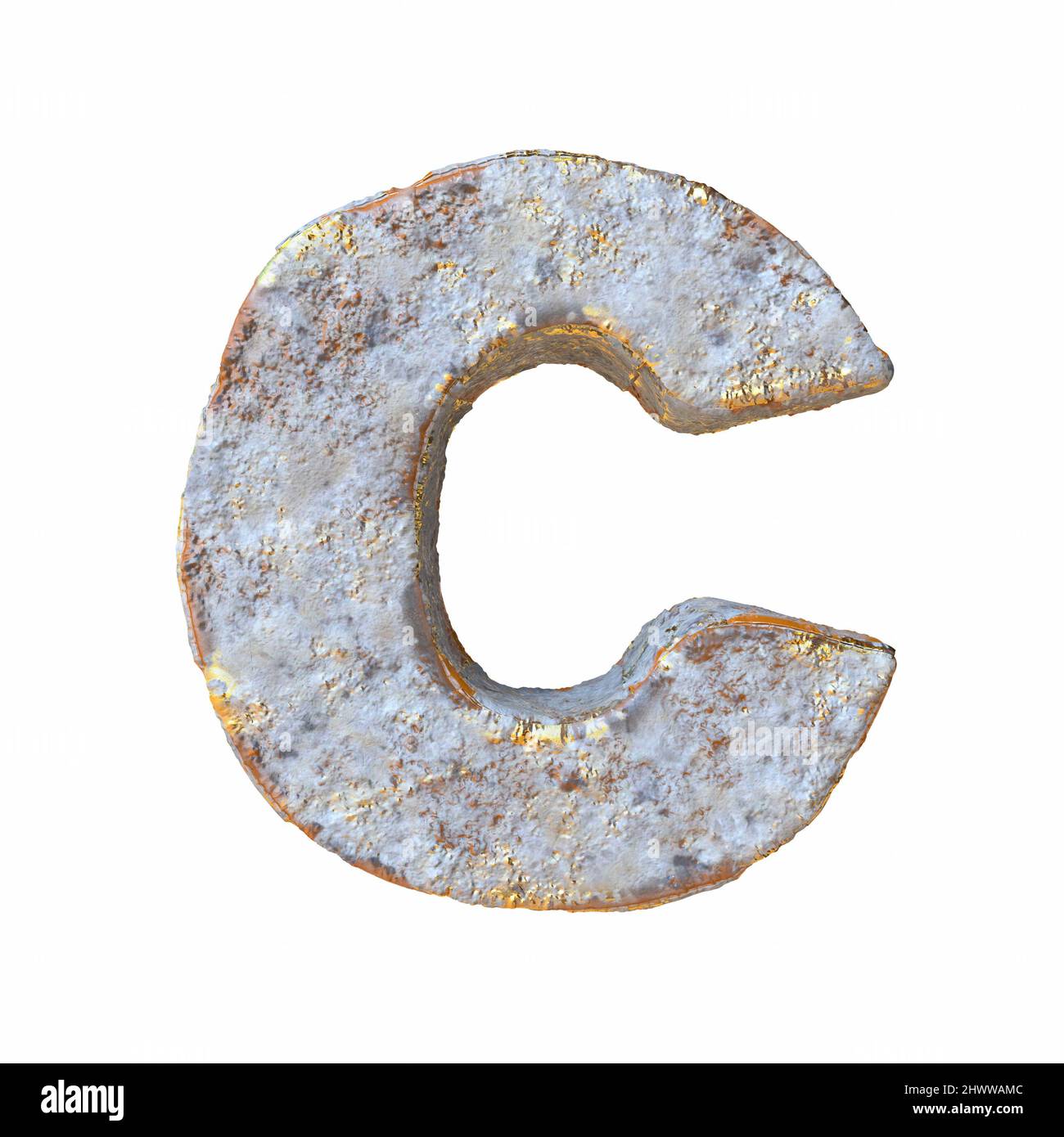 Stone with golden metal particles Letter C 3D rendering illustration ...