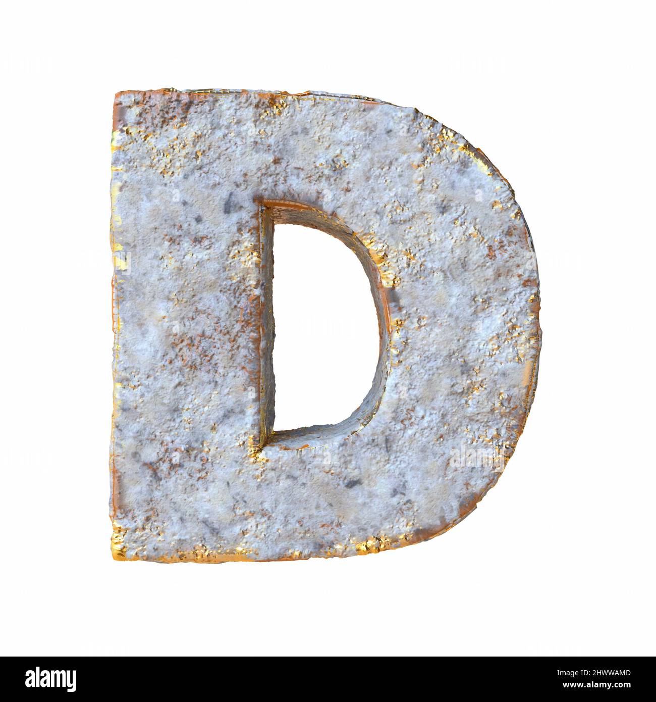 Stone with golden metal particles Letter D 3D rendering illustration ...