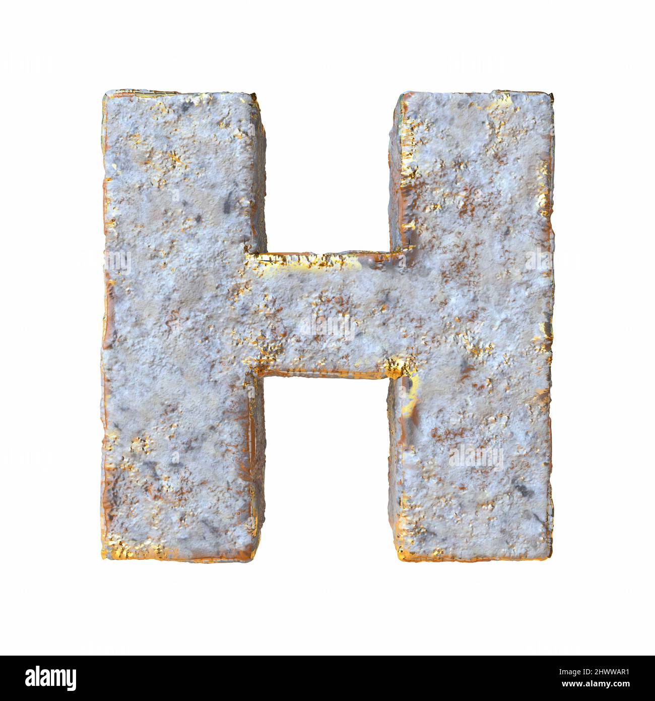 Stone with golden metal particles Letter H 3D rendering illustration ...