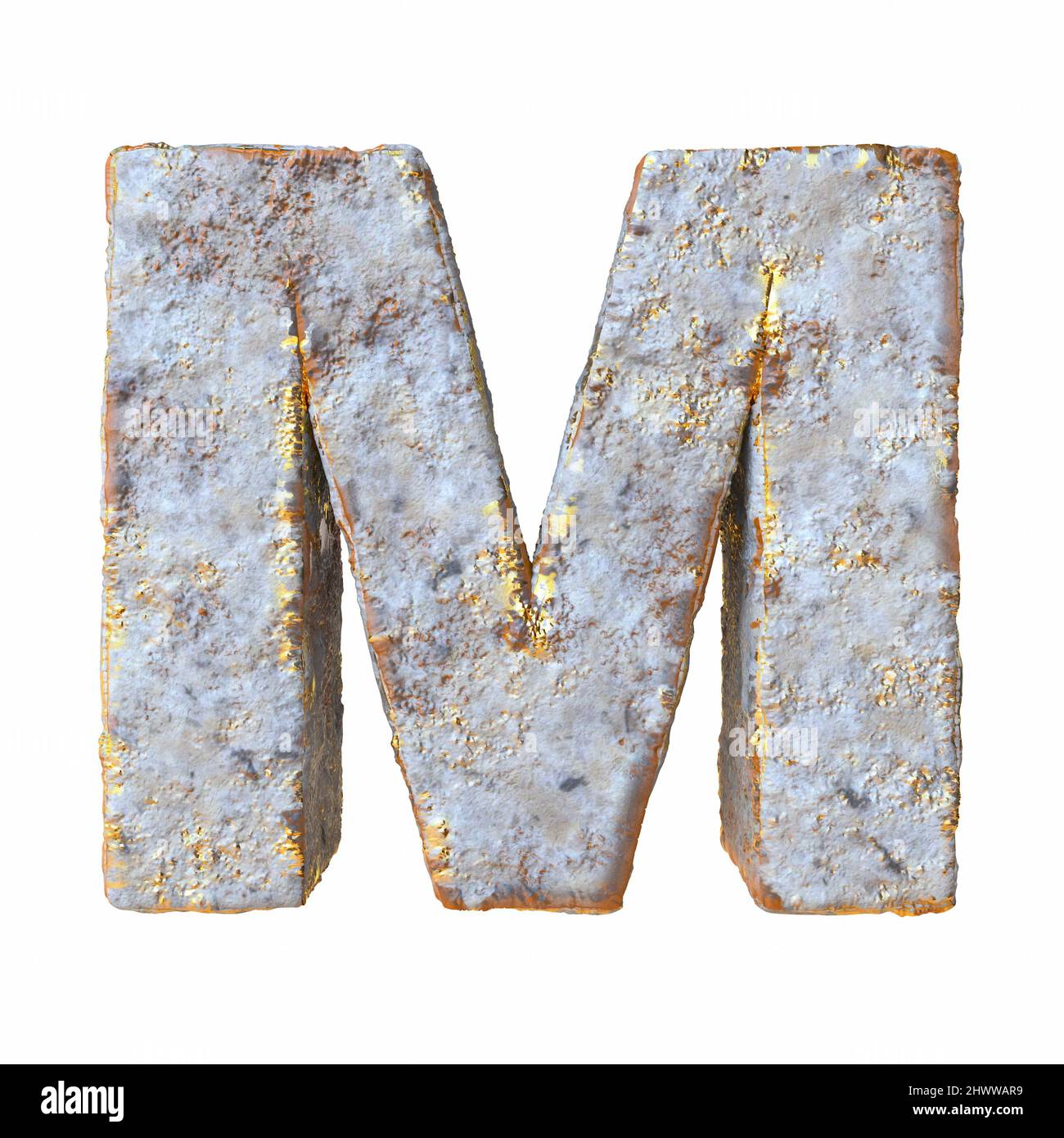 Stone with golden metal particles Letter M 3D rendering illustration ...