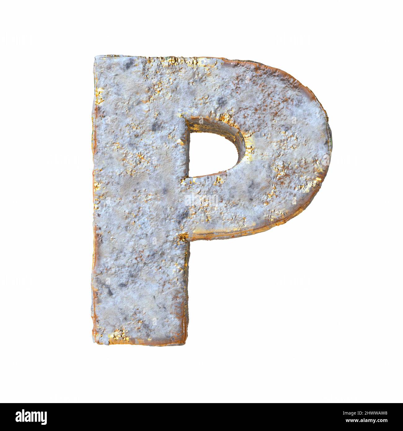 Stone with golden metal particles Letter P 3D rendering illustration ...