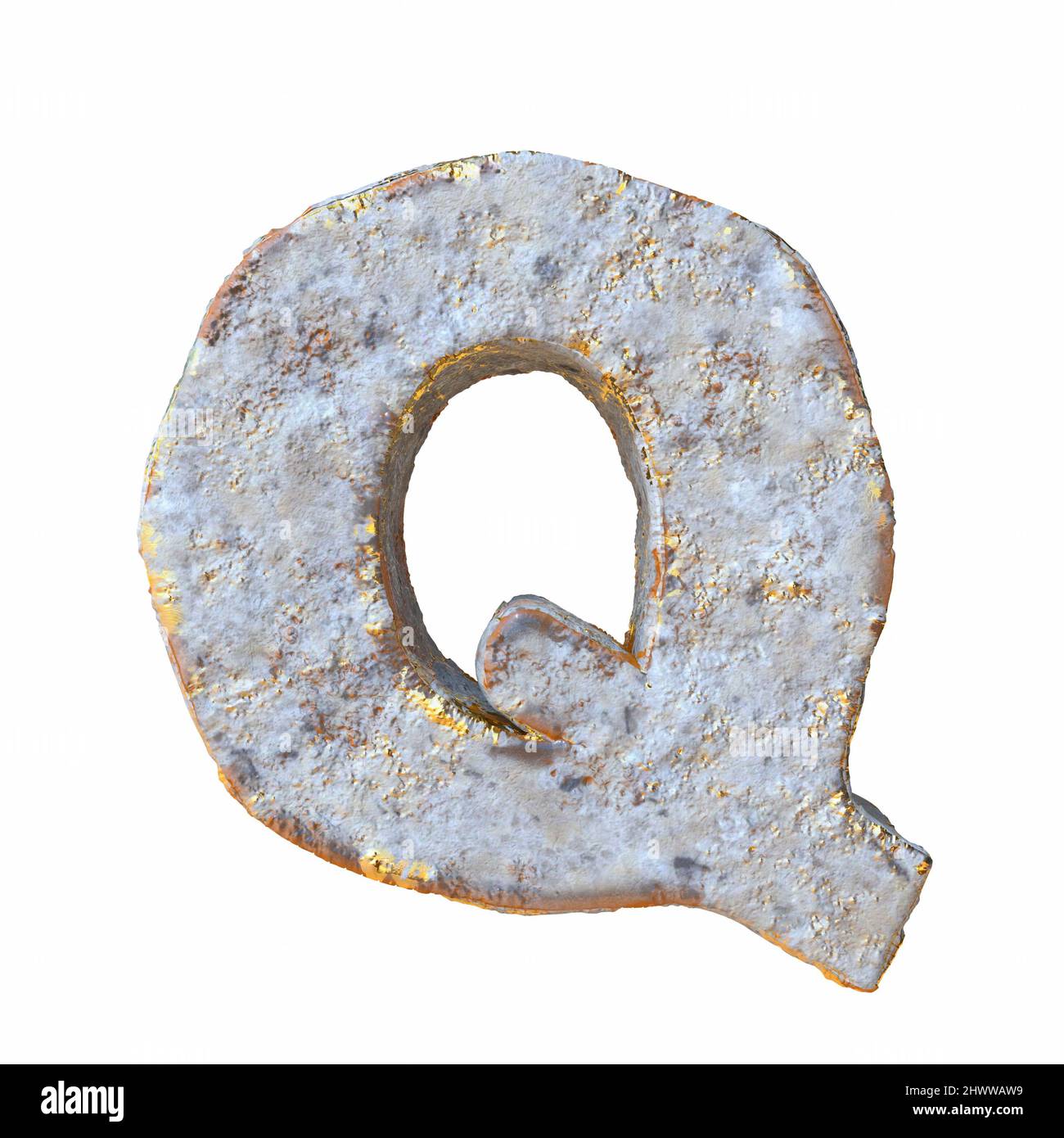 Stone with golden metal particles Letter Q 3D rendering illustration ...
