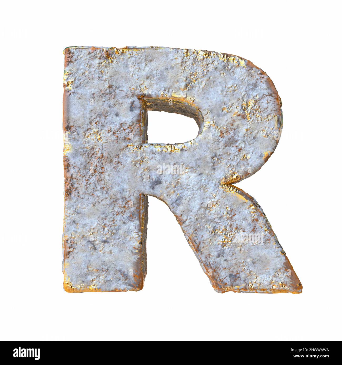 Stone with golden metal particles Letter R 3D rendering illustration ...
