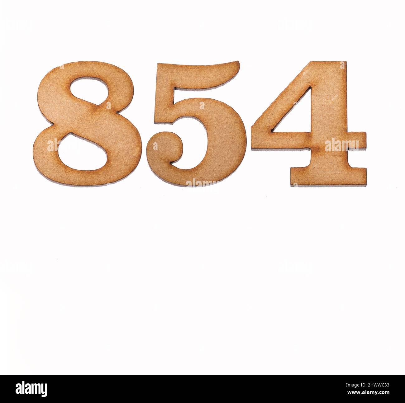 Number 854 - Piece of wood isolated on white background Stock Photo - Alamy