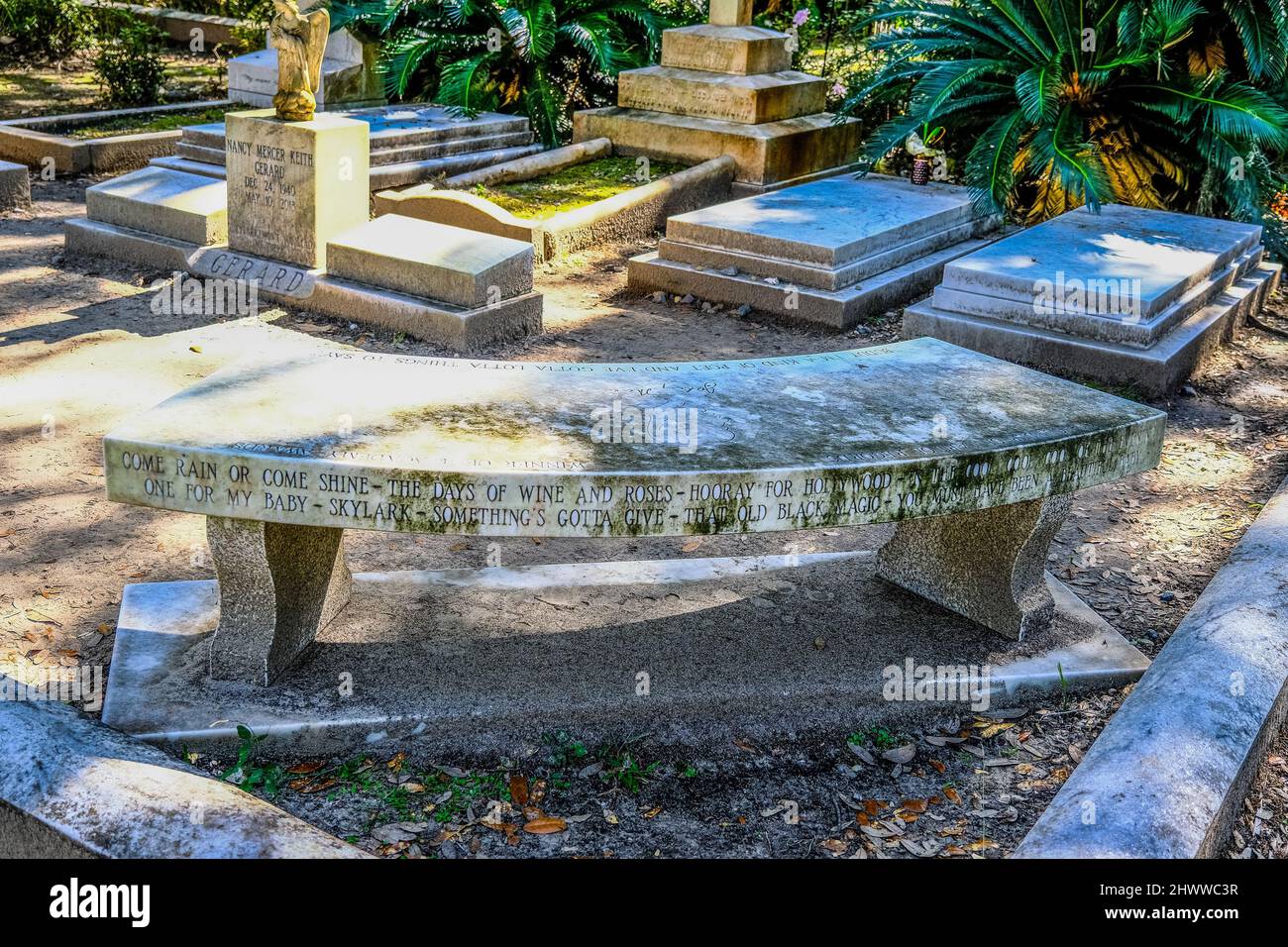 Bench in Johnny Mercer Burial Plot Stock Photo - Alamy