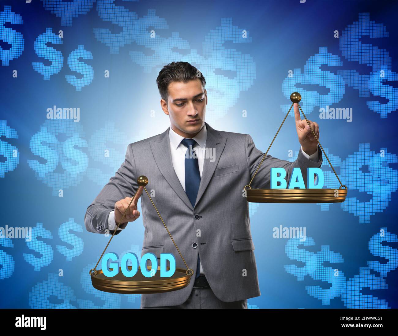 Businessman choosing between the good and bad Stock Photo - Alamy