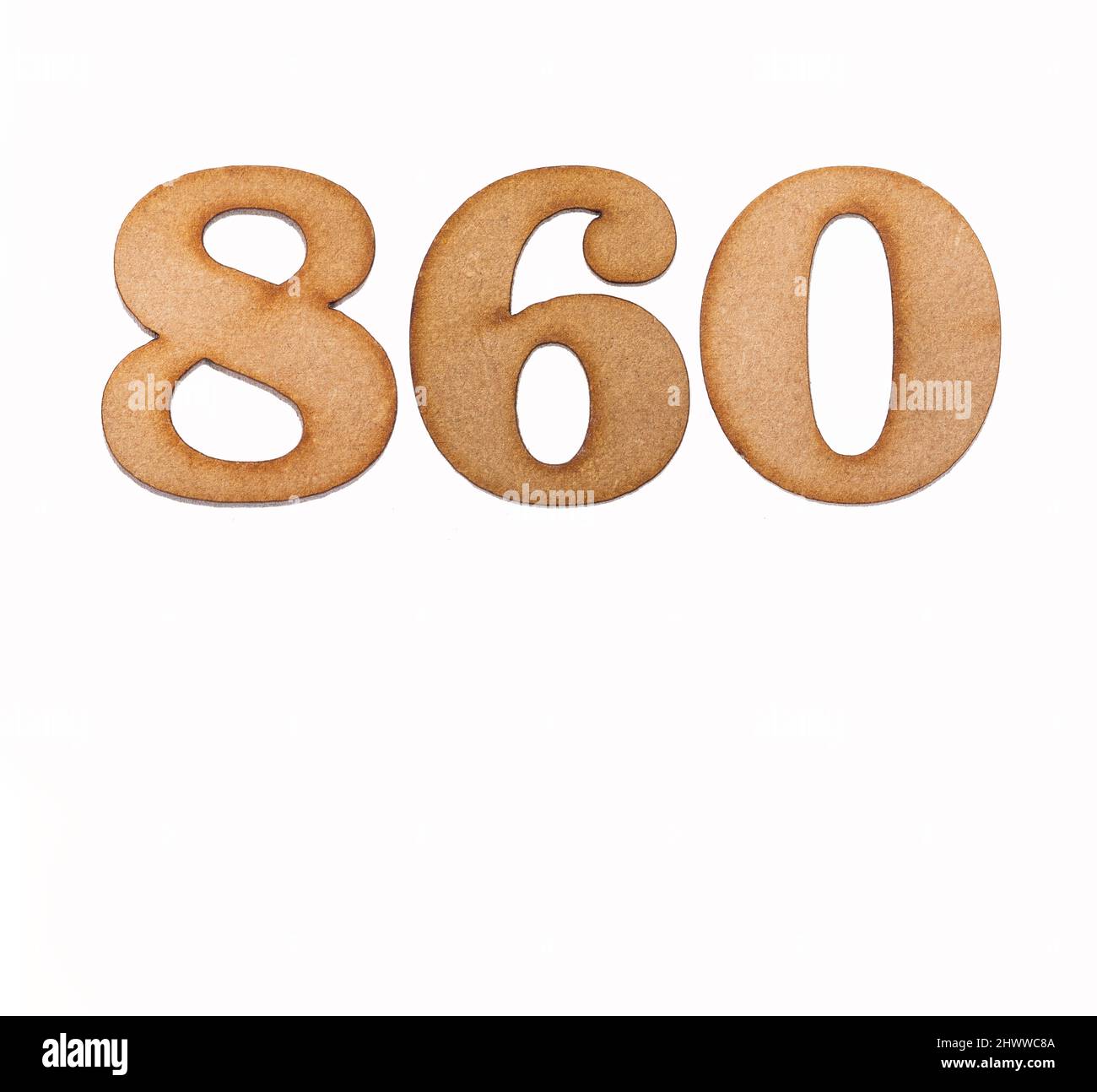 Number 860 - Piece of wood isolated on white background Stock Photo - Alamy