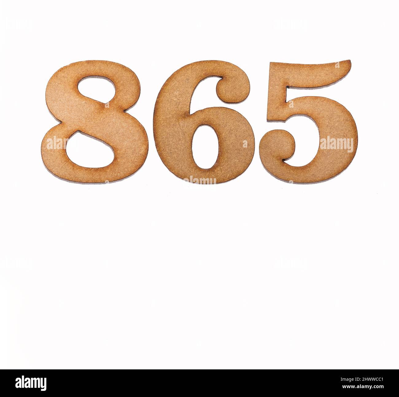 Number 865 in wood, isolated on white background Stock Photo - Alamy