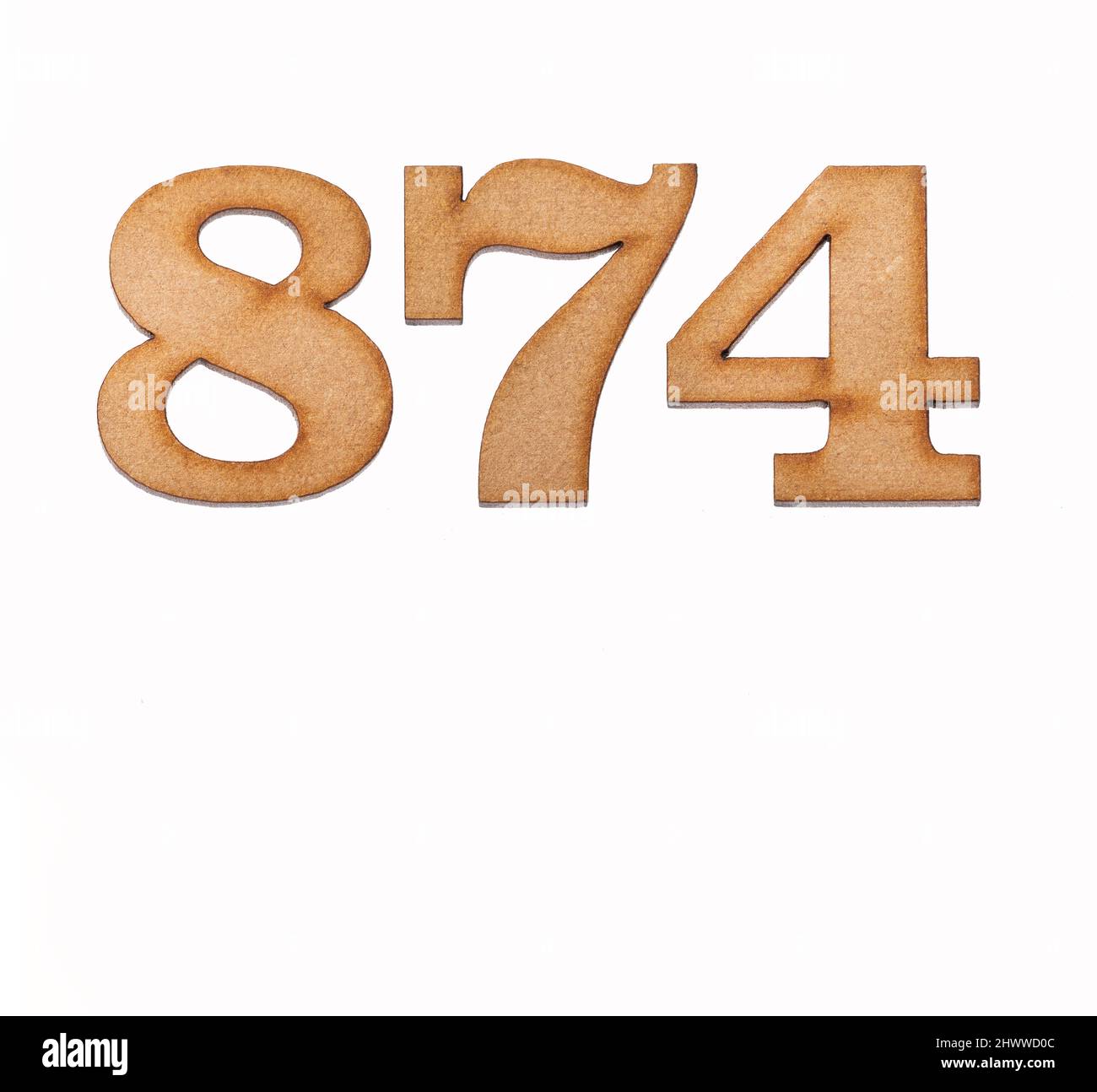 Number 874 - Piece of wood isolated on white background Stock Photo - Alamy