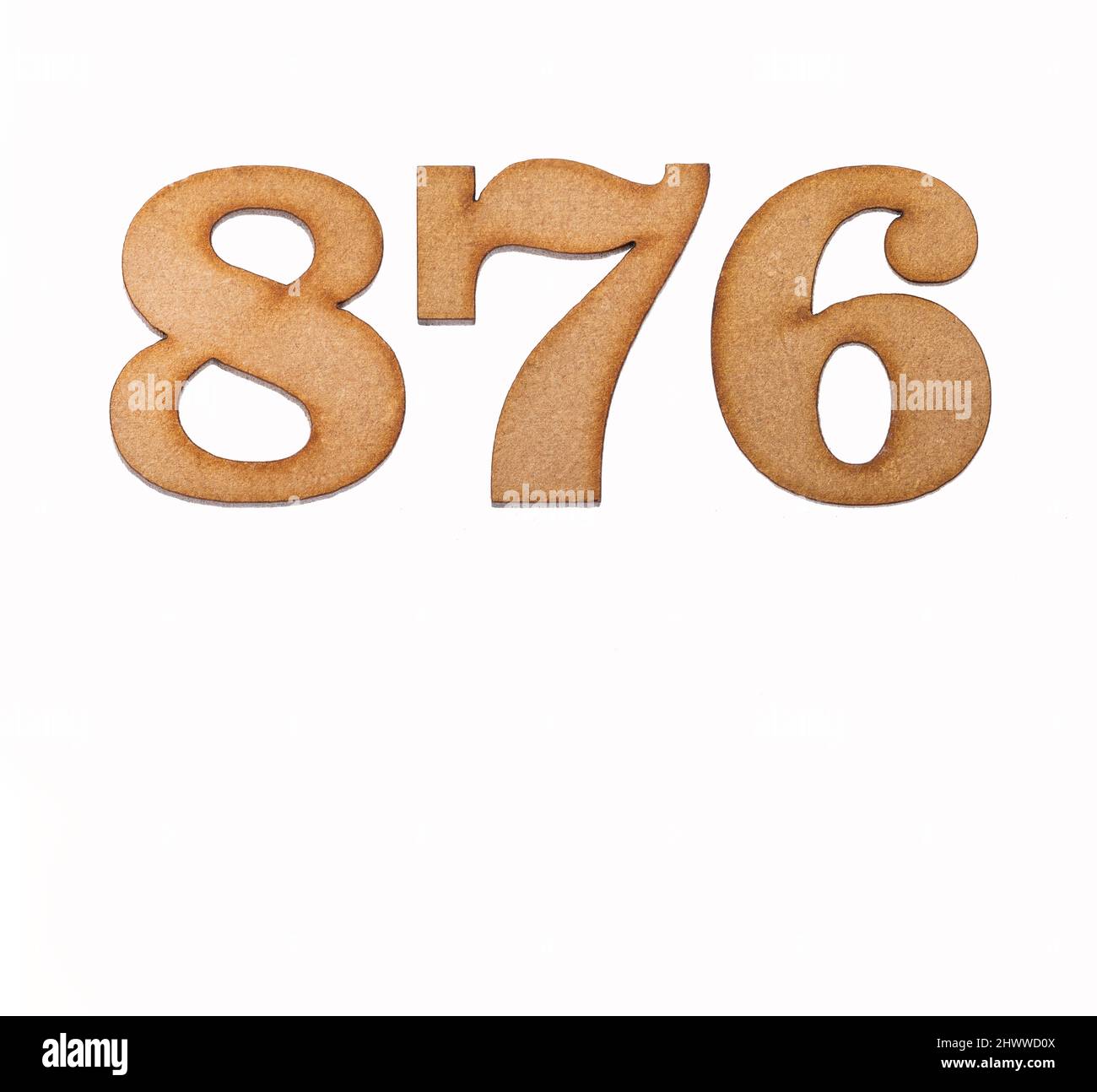 Number 876 - Piece of wood isolated on white background Stock Photo - Alamy